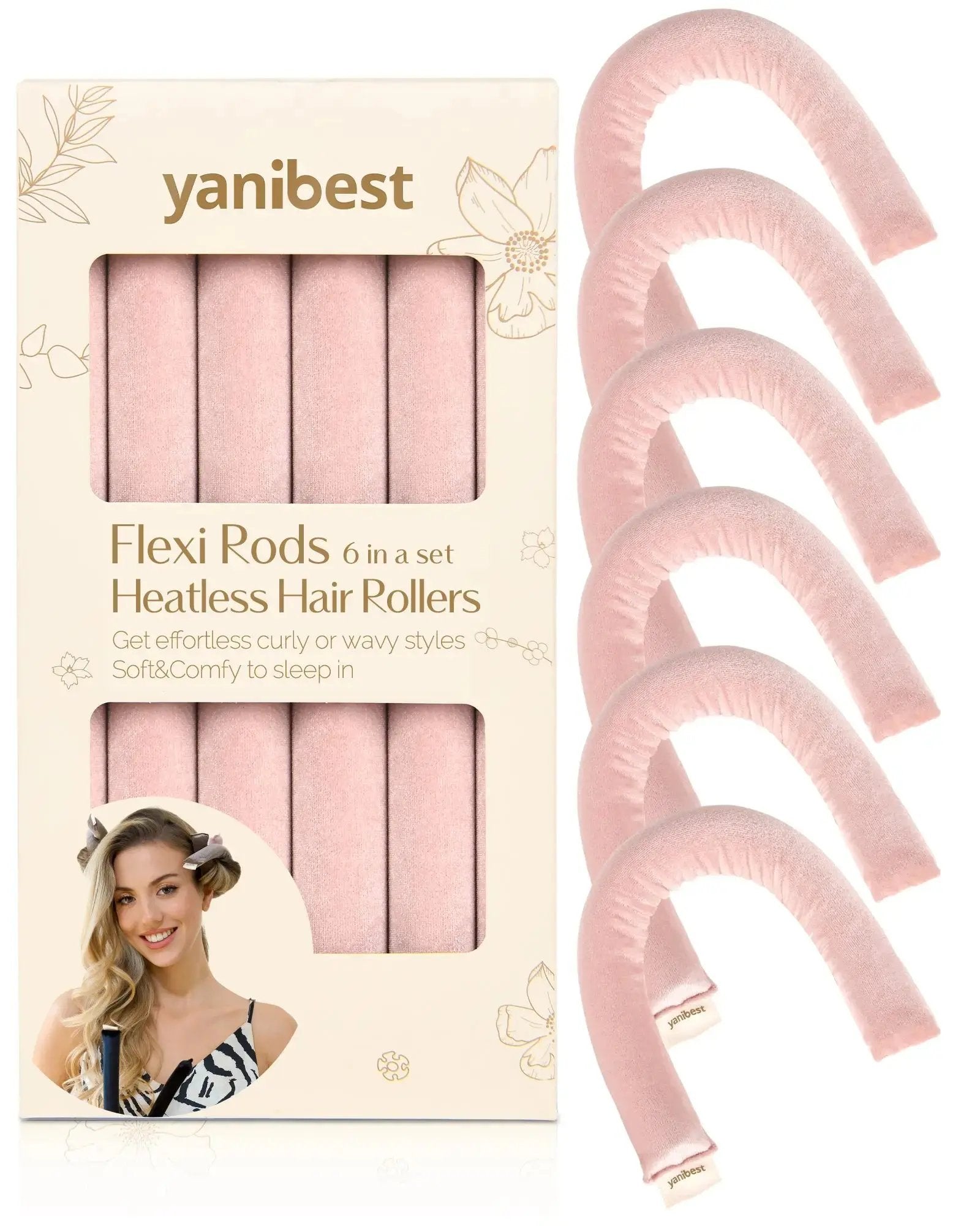 Velvet Heatless Flexi Hair Rollers 6 in 1 Set - Pink
