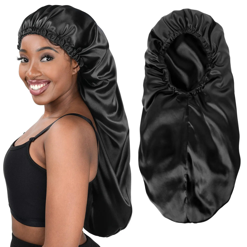 YANIBEST Long Satin Bonnet for Braids Black